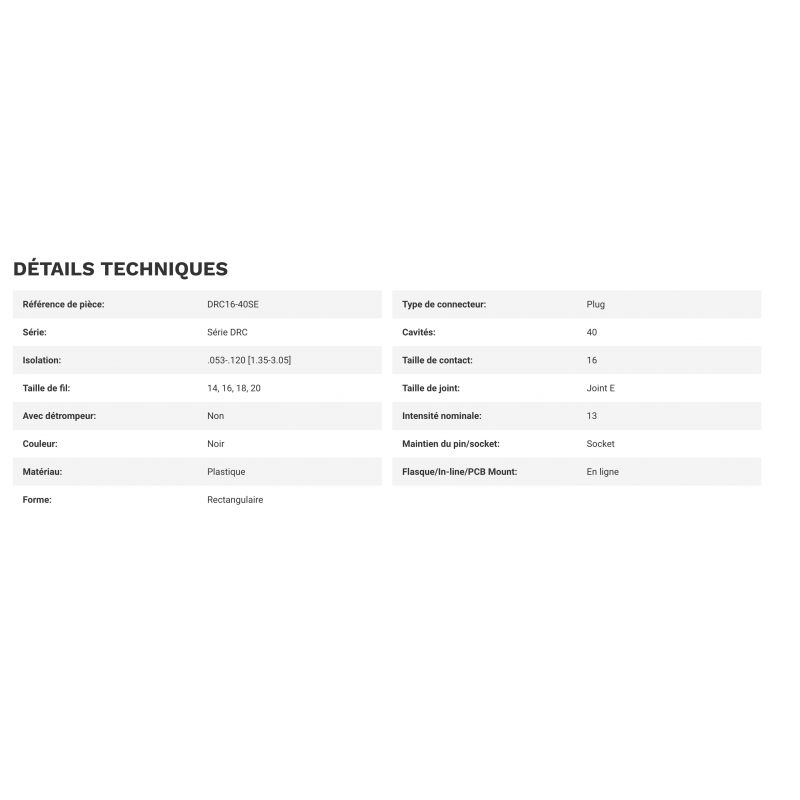 DRC16-40SE : TE Connectivity / DEUTSCH en stock INOGIA